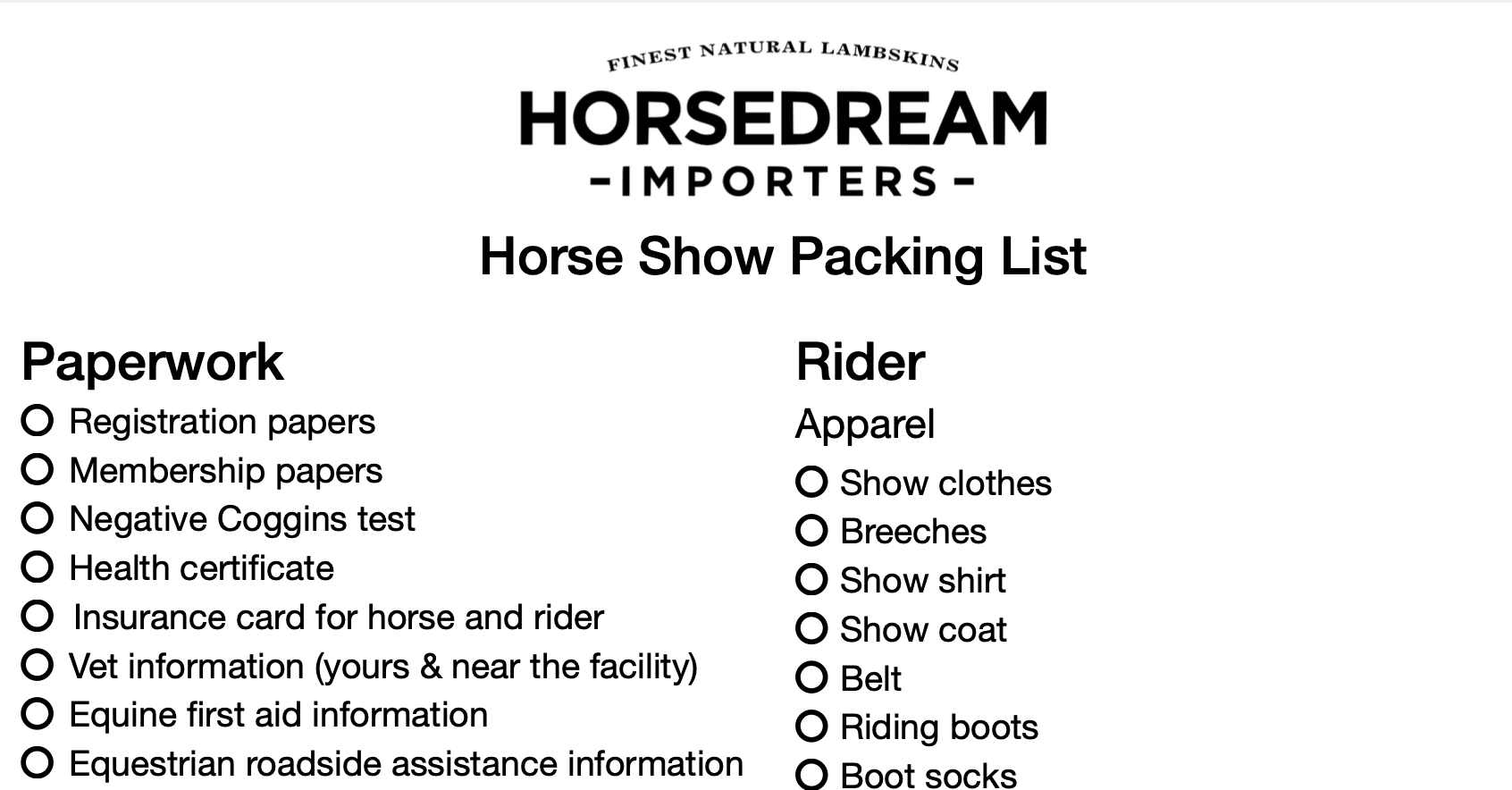 Checklist to Champion: Your Horse Show Prep! – Horsedream Importers